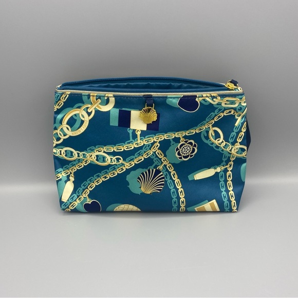 Estee Lauder | Bags | Estee Lauder Blue And Gold Cosmetics Bag Chains ...